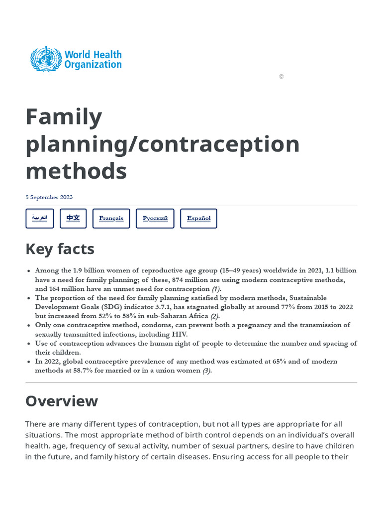 Family Planning - Contraception Methods | PDF | Birth Control | Family ...