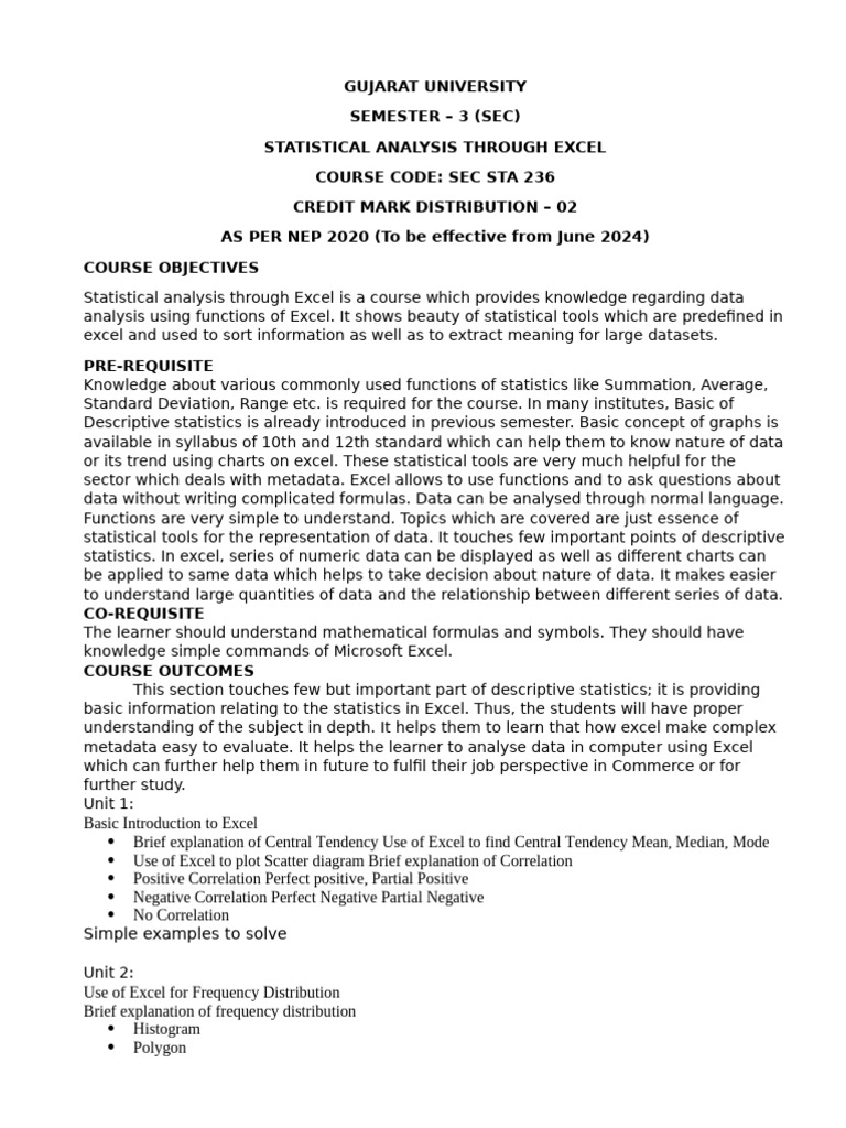 Stastistical Analysis through Excel | PDF | Microsoft Excel | Statistics