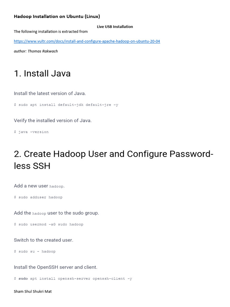 Hadoop Installation Pdf Apache Hadoop Secure Shell 4772