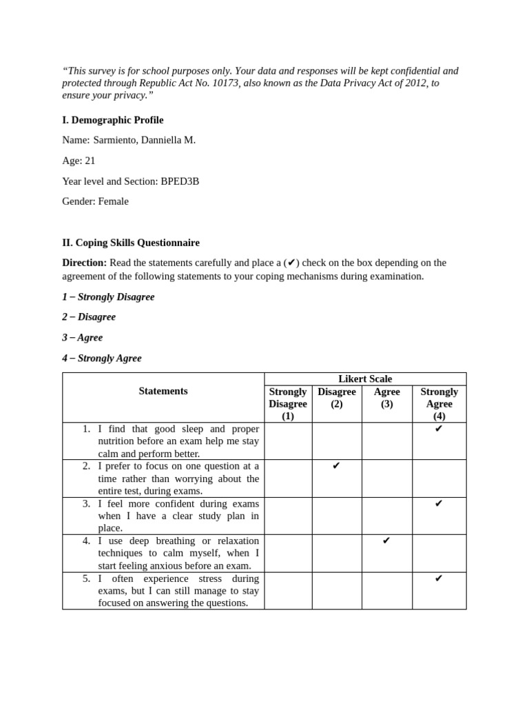 Coping Mechanisms Survey Questionnaire | PDF