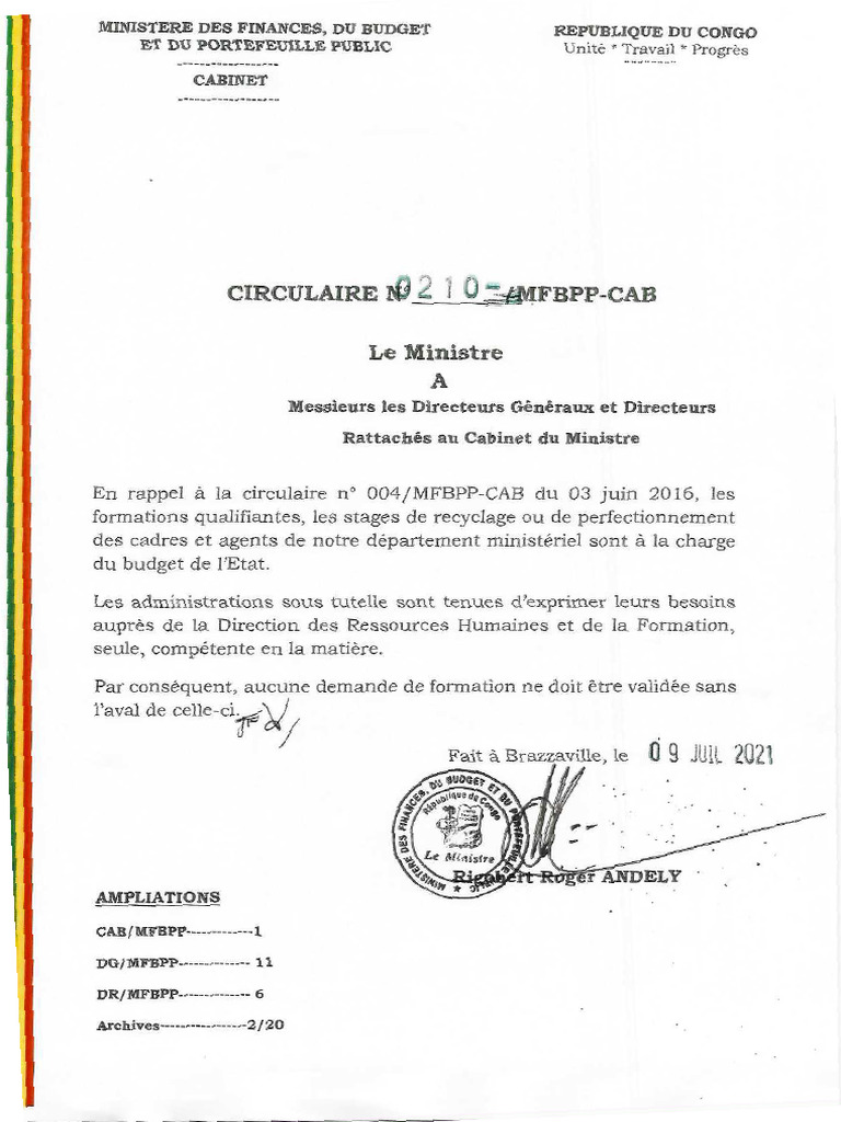 Note Circulaire N° 0210 - MFBPP-CAB | PDF