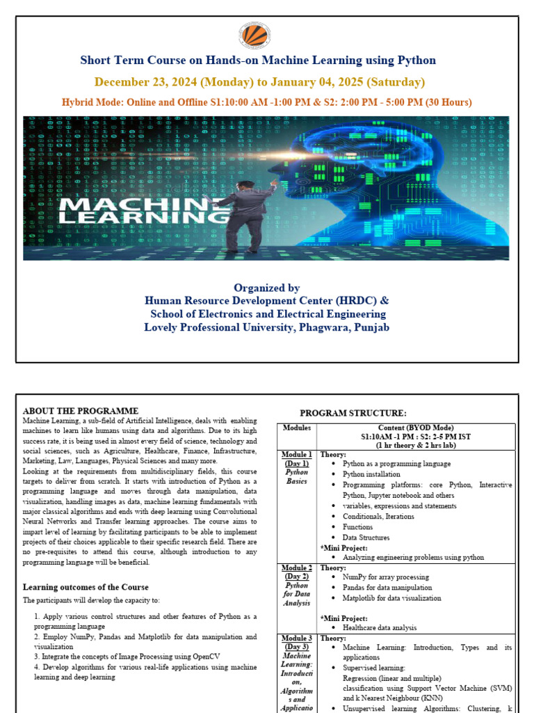 Registration Invited for Short Term Course on Hands-on Machine Learning ...