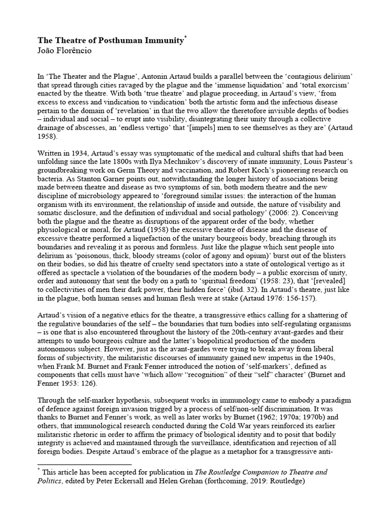 Joao Florencio - The Theatre of Posthuman Immunity | PDF | Blood | Medical Specialties