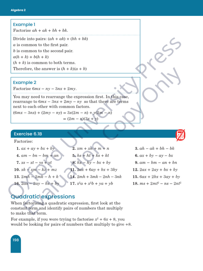 Factorisation (Grouping and Splitting The Middle Term) | PDF | Algebra ...