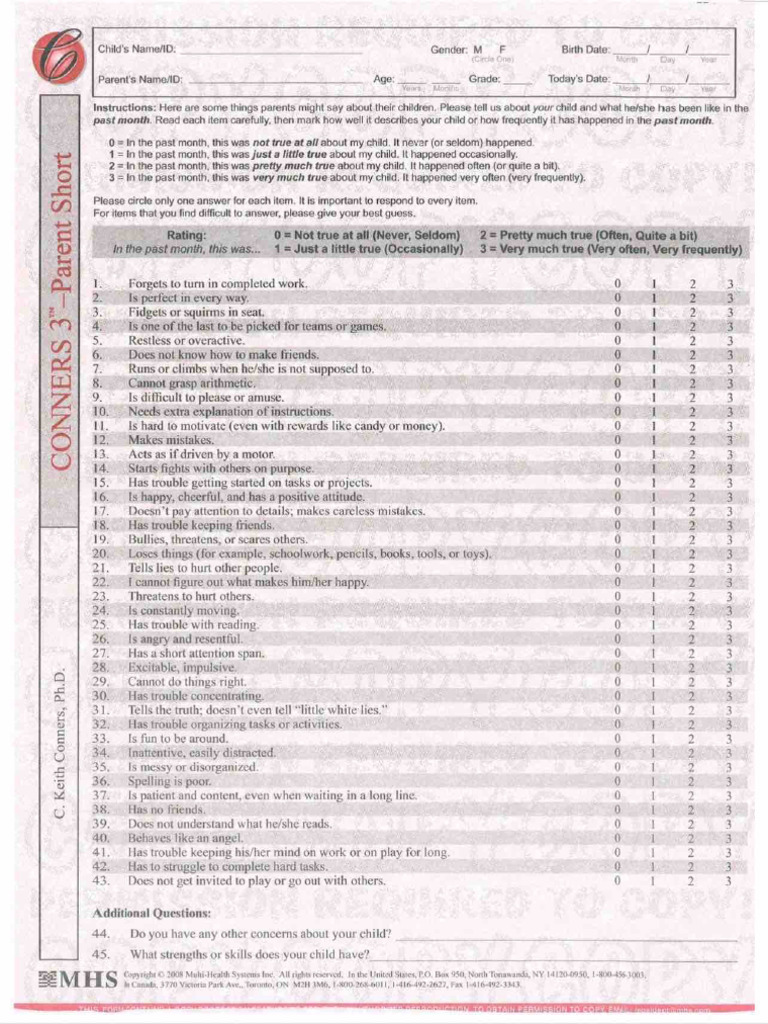 Conners Parents EN | PDF