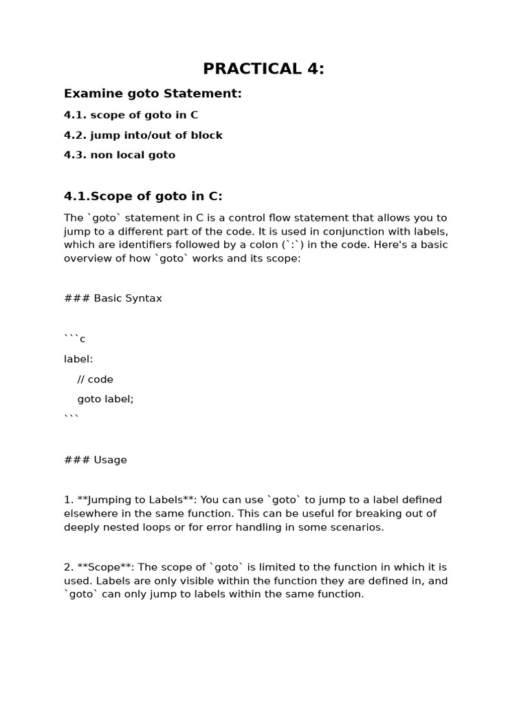 PRACTICAL4 | PDF | Control Flow | Scope (Computer Science) PRACTICAL4 | PDF | Control Flow | Scope (Computer Science)