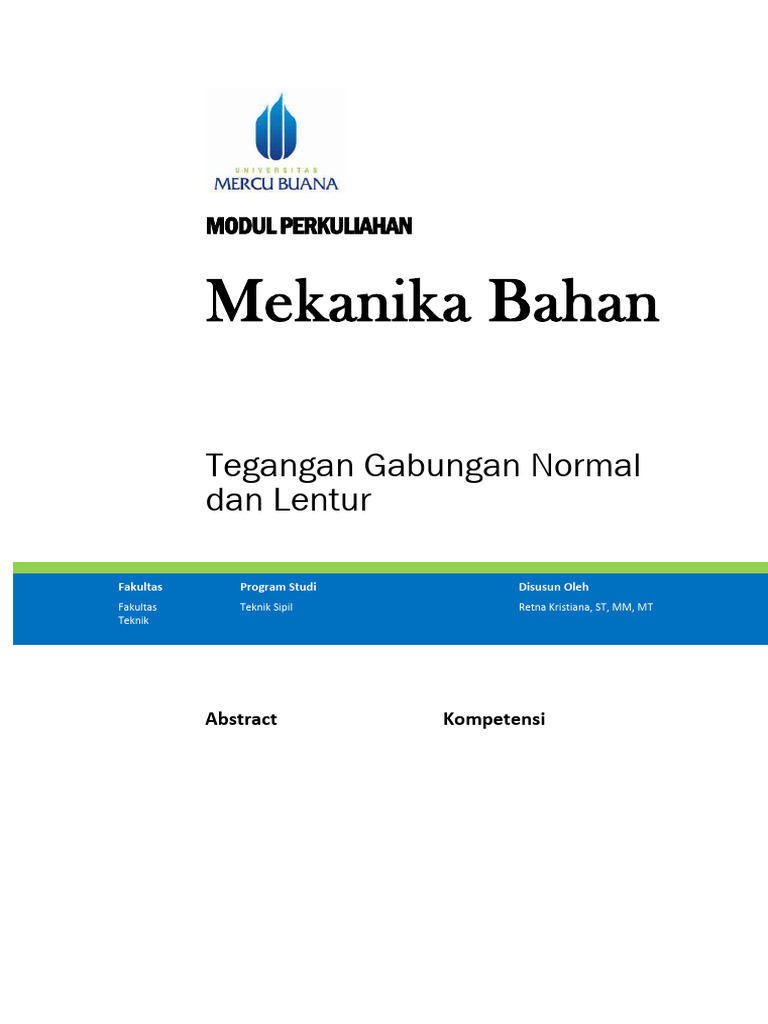 Modul Mekanika Bahan Tegangan Gabungan Normal Dan Lentur | PDF
