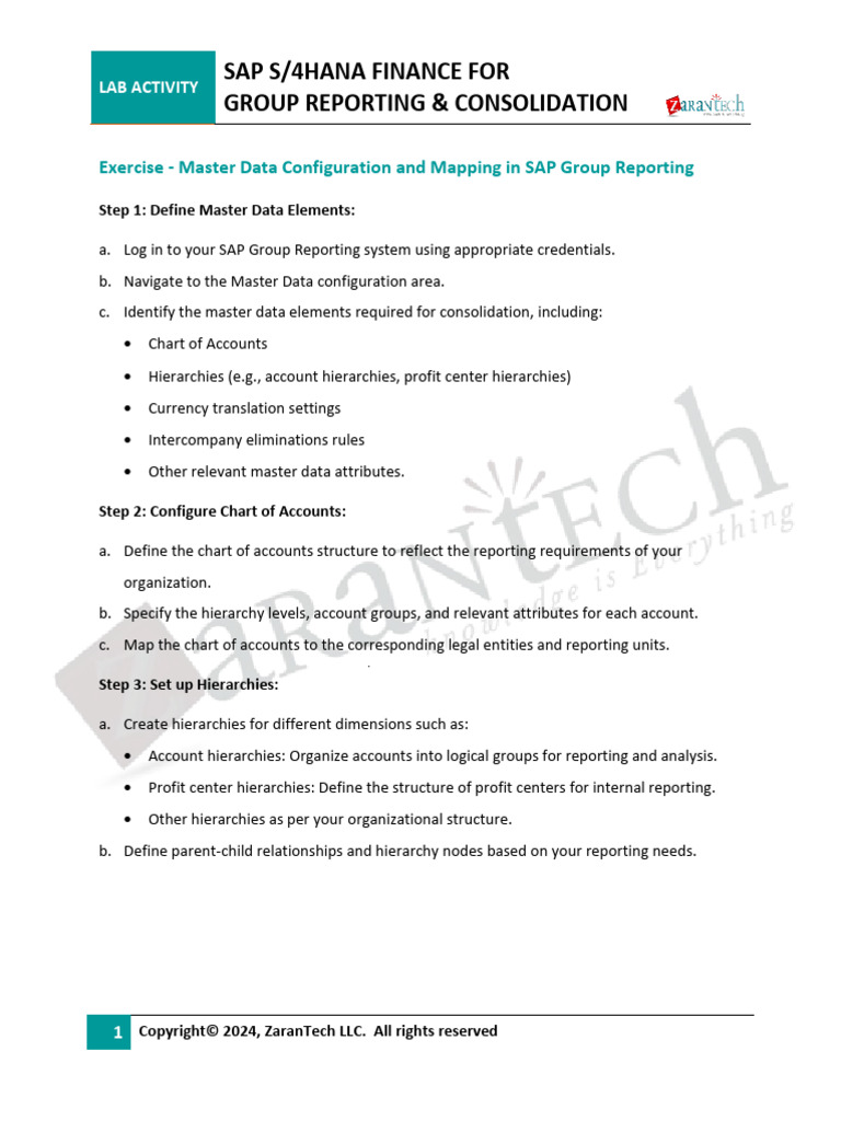 Lab Activity Module 1 Master Data Configuration And Mapping In Sap