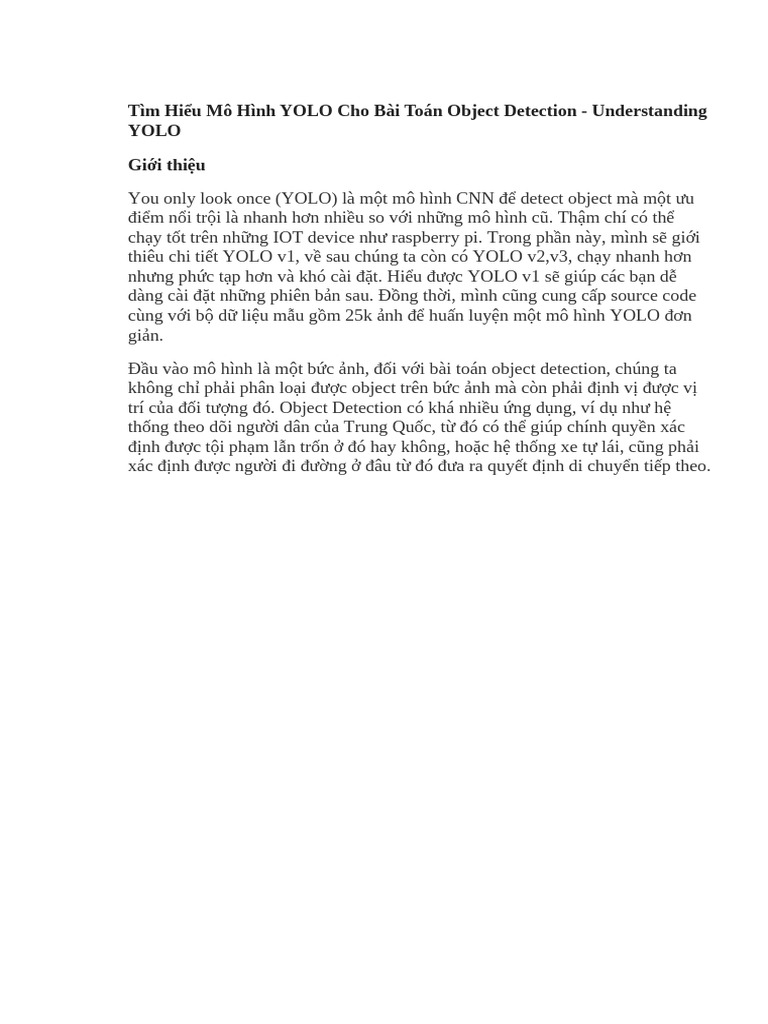Tìm Hiểu Mô Hình YOLO Cho Bài Toán Object Detection | PDF