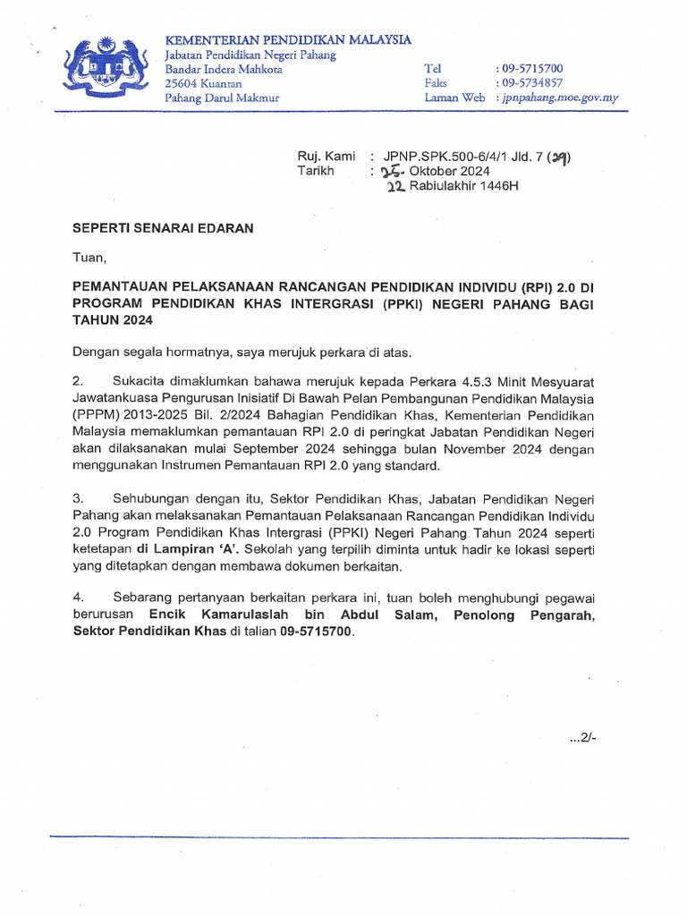 PEMANTAUAN PELAKSANAAN RANCANGAN PENDIDIKAN INDIVIDU (RPI) 2.0 (Scan) | PDF