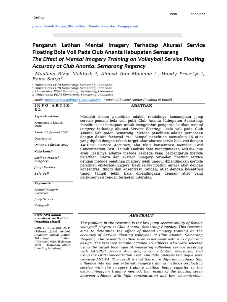 Artikel Pengaruh Latihan Imagery Terhadap Akurasi Floating Service Pada ...