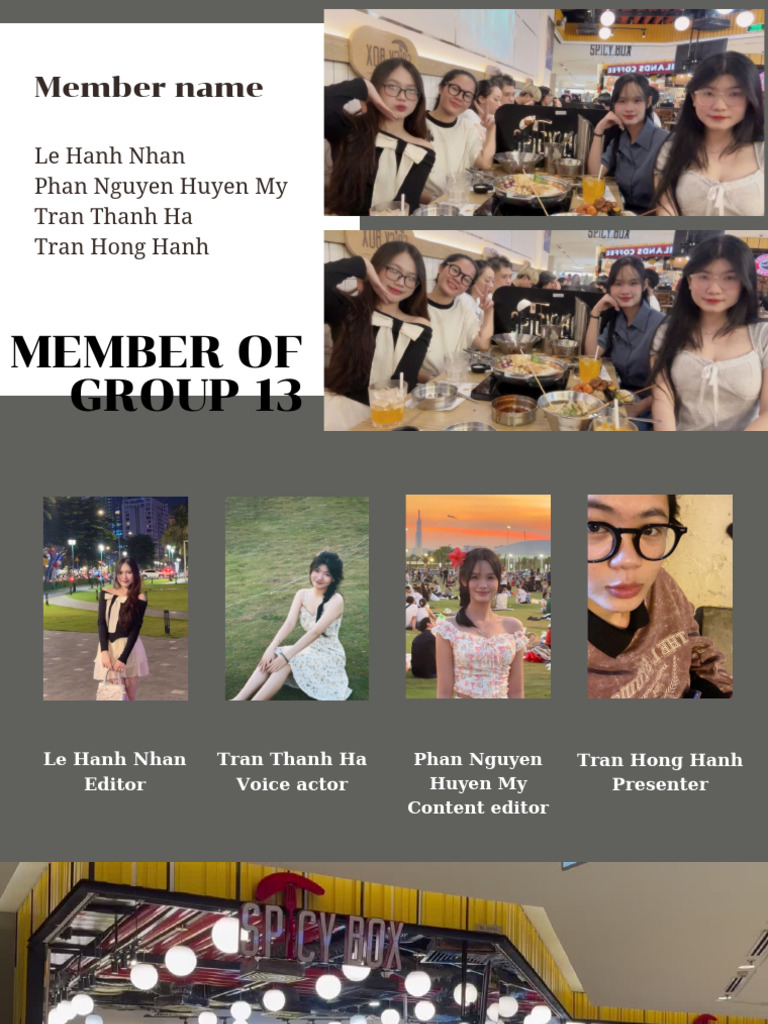Member Name: Le Hanh Nhan Phan Nguyen Huyen My Tran Thanh Ha Tran Hong Hanh | PDF