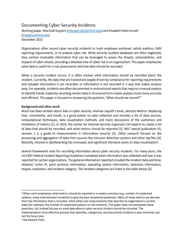 Documenting Cyber Incidents | PDF | Security | Computer Security