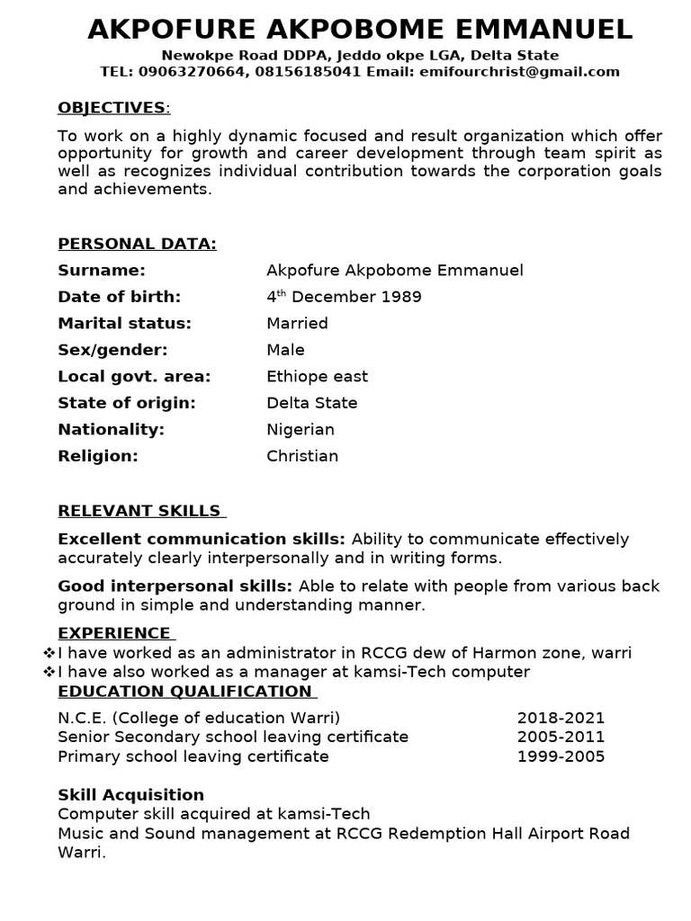 Akpofure Akpobome Emmanuel | PDF