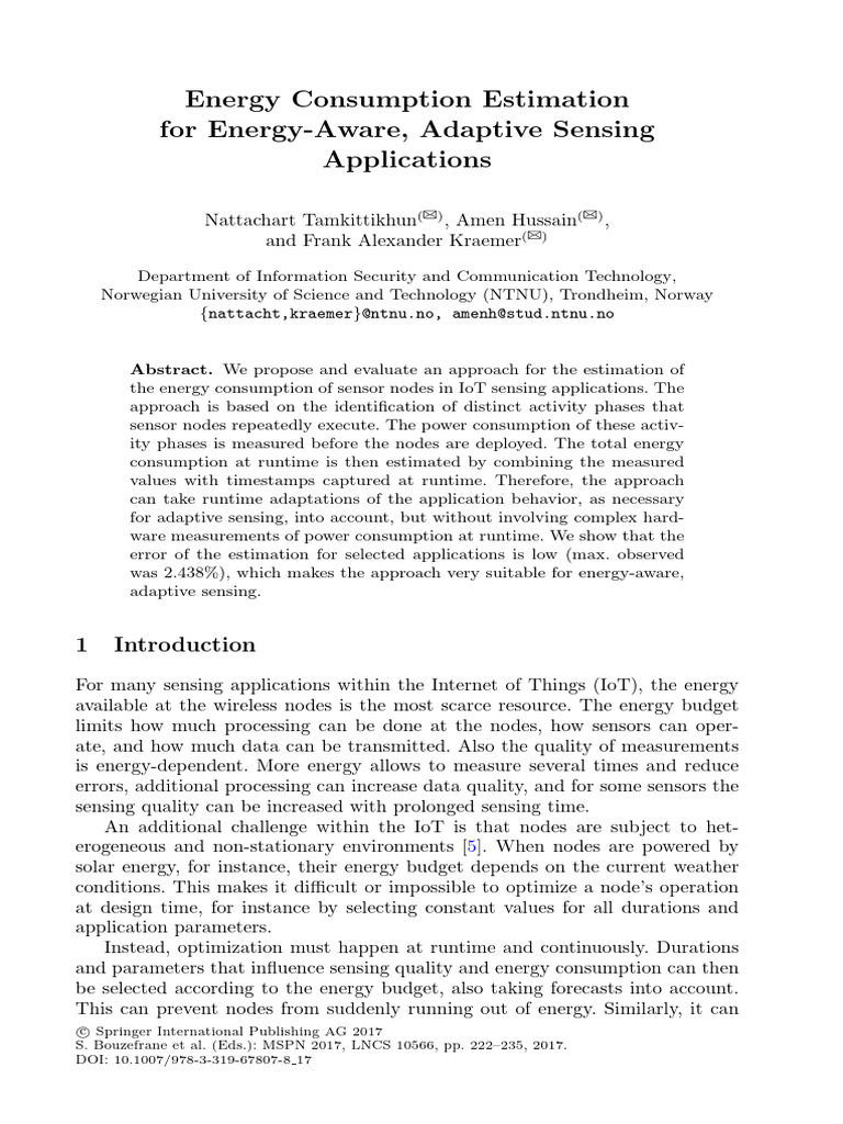 Energy Consumption Estimation For Energy Aware Adaptive Sensing Applications | PDF | Central ...