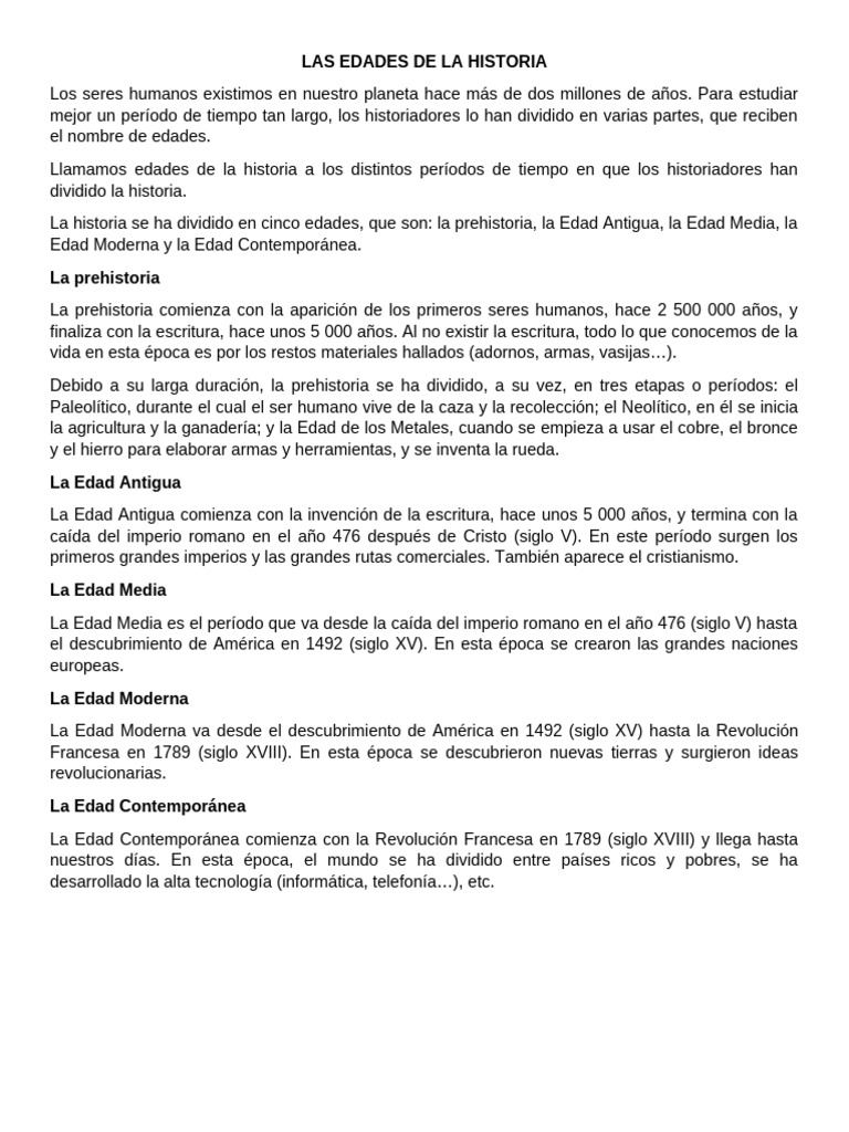 Edades de la Historia: Un Resumen Completo | PDF