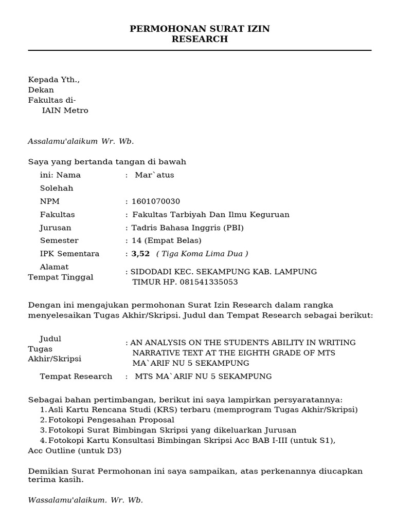 Permohonan Surat Research | PDF