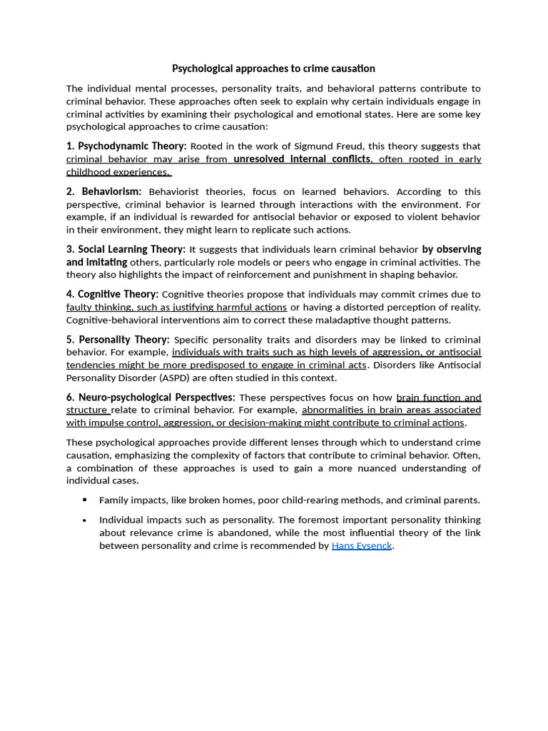 Psychological Approaches to Crime Causation | PDF | Psychology | Crimes