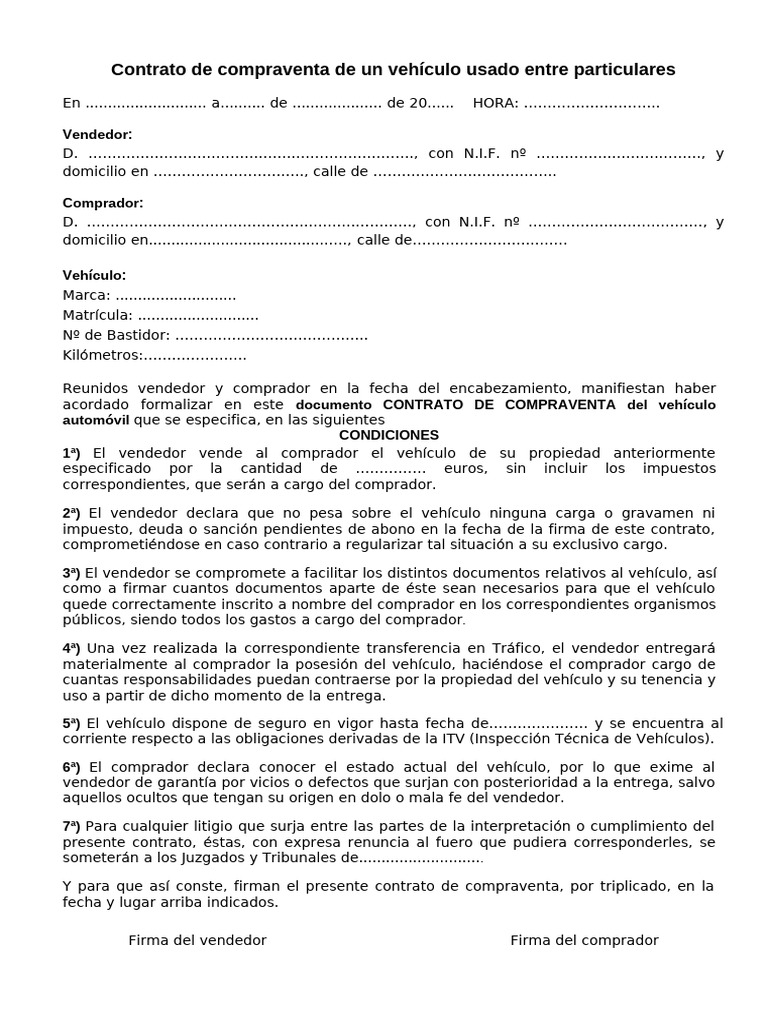 Contrato Tipo Compra Venta Vehiculos | PDF | Gobierno | Transporte