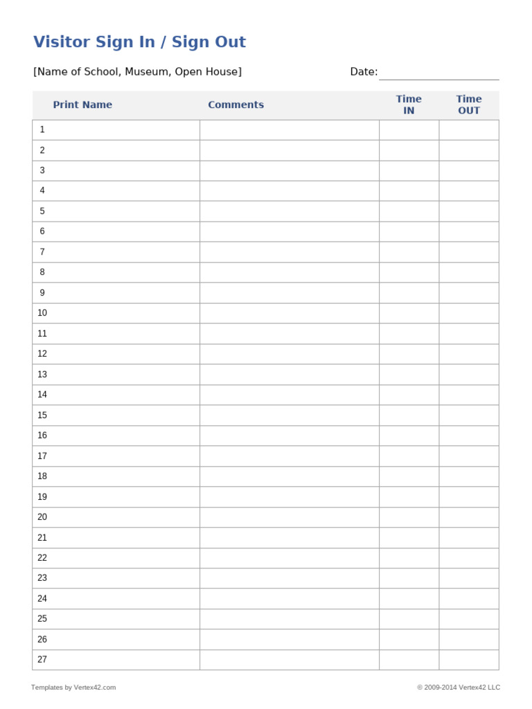 Visitor Sign in Out Sheet | PDF