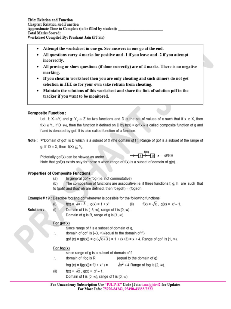 Worksheet 4 Relation And Function Composite Functions Pdf Function Mathematics Analysis