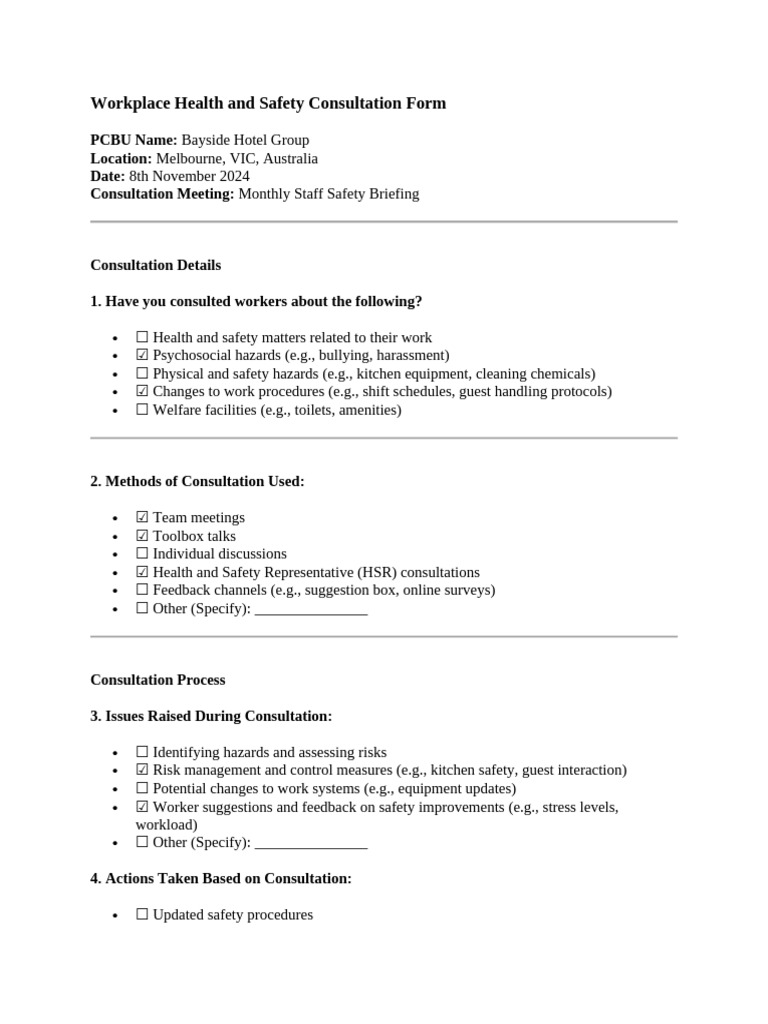 Workplace Health and Safety Consultation Form | PDF | Occupational ...