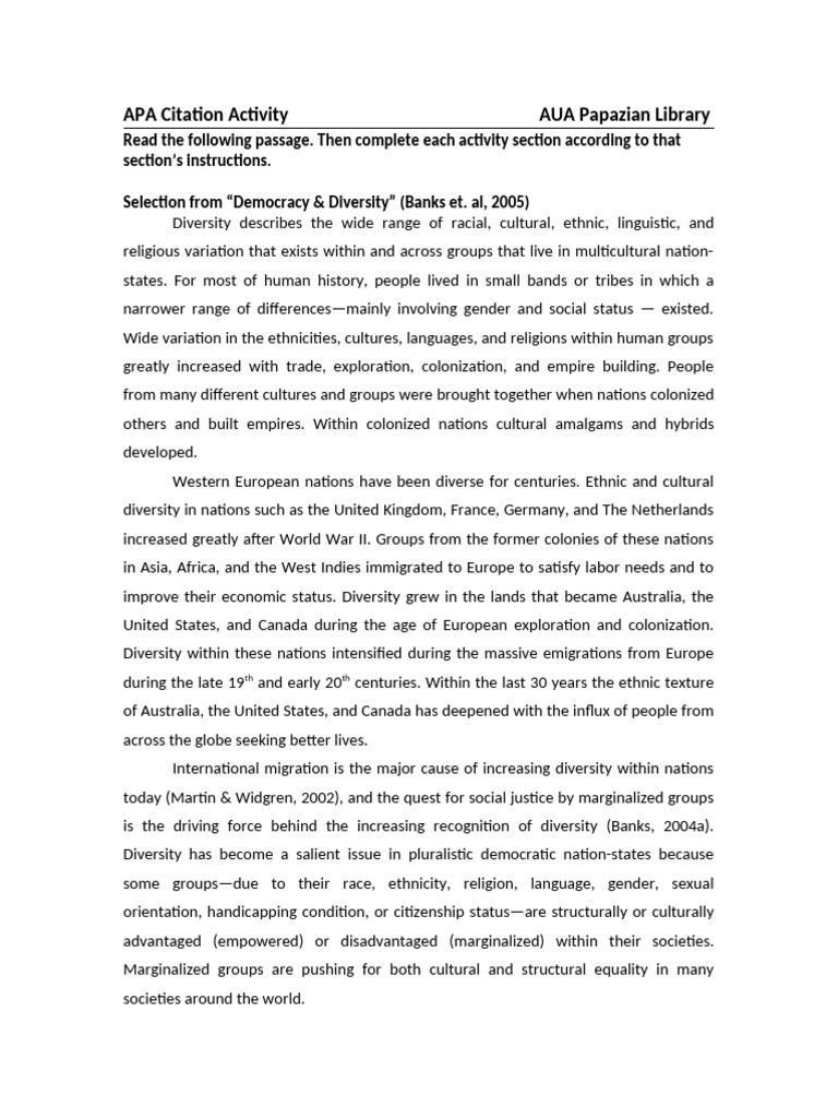 APA Citation Activity Guide | PDF | Multiculturalism | Citation