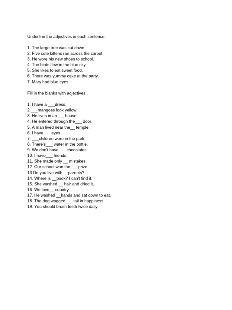 Adjective Worksheet Class - 3 | PDF