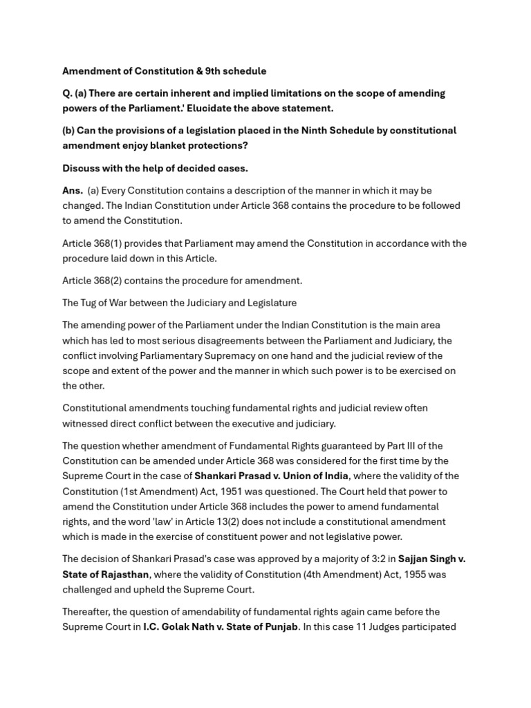 Amendment of Constitution & 9th schedule | PDF | Judiciaries ...