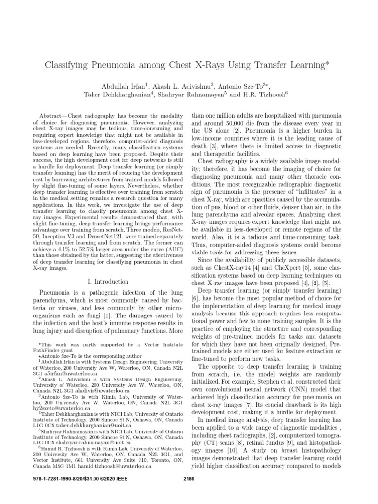 Classifying Pneumonia Among Chest X-Rays Using Transfer Learning | PDF ...