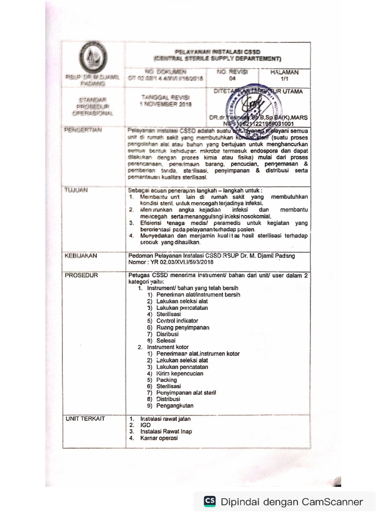 Spo Pelayanan CSSD | PDF