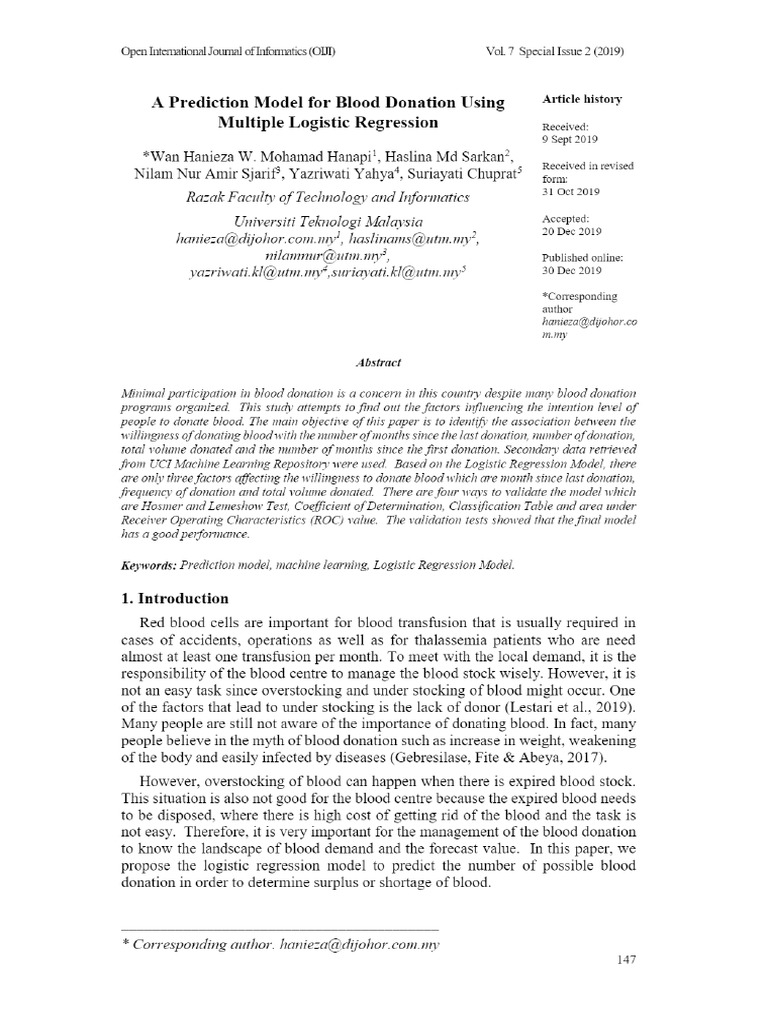 View of A Prediction Model For Blood Donation Using Multiple Logistic ...