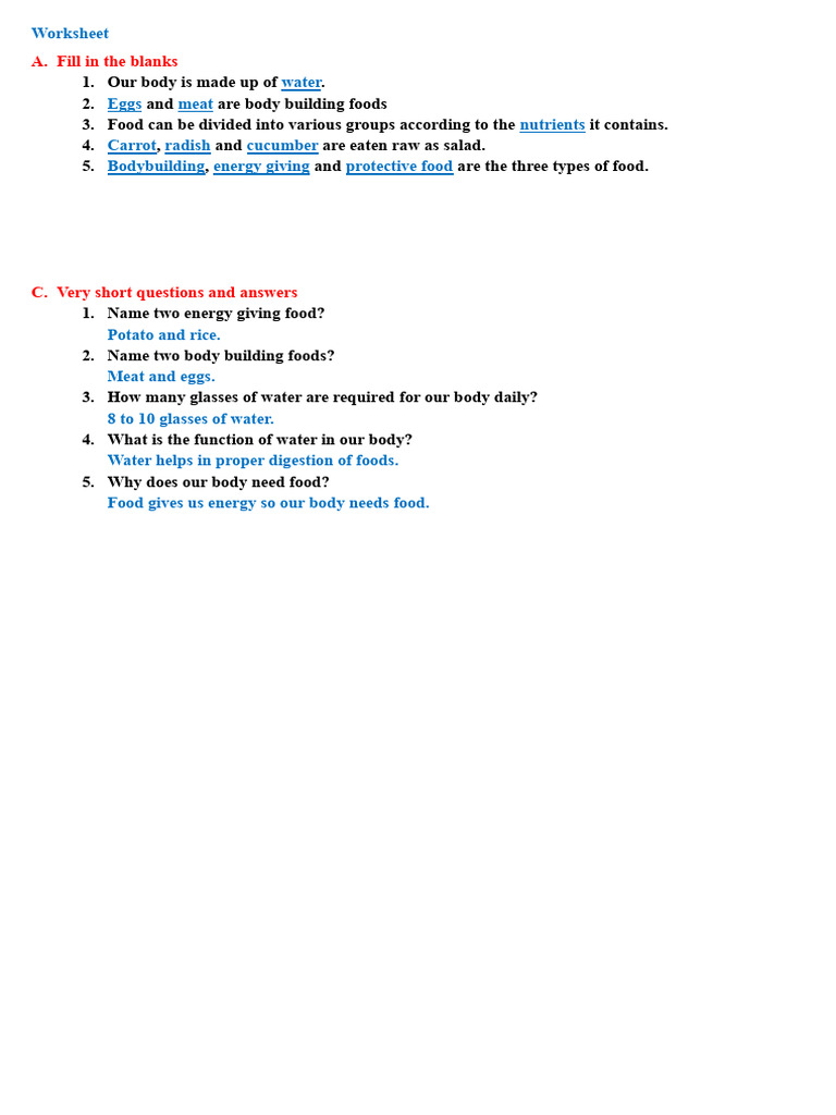 Food We Eat - Worksheet | PDF