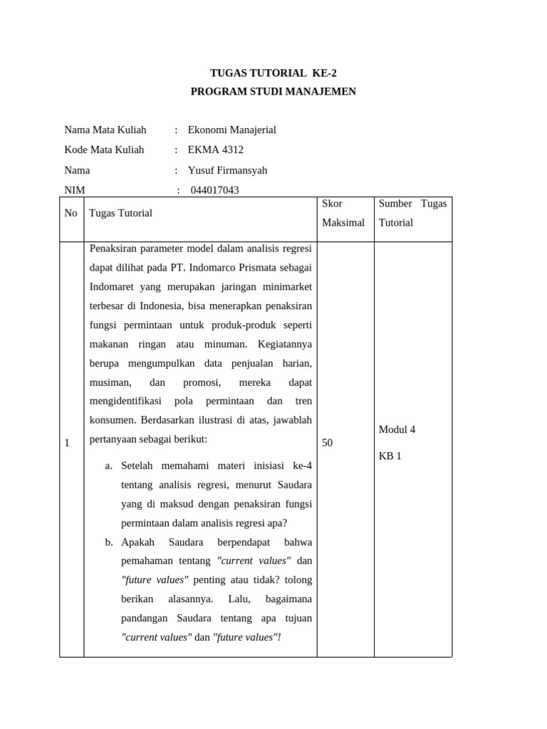 Tugas 2 Ekonomi Manajerial EKMA4312 | PDF