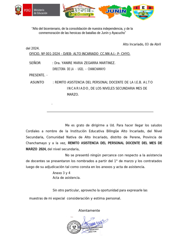 OFICIO DE ASISTENCIA Marzo 2024 | PDF