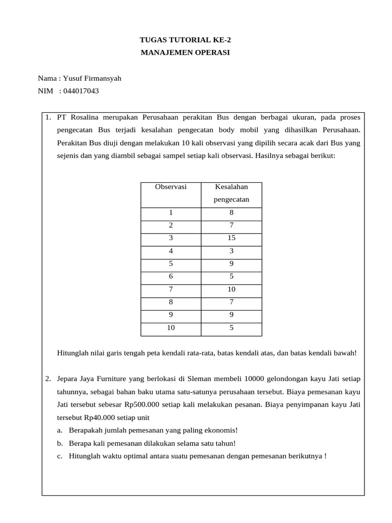 Tugas 2 Manajemen Operasi Ekma4215 | PDF