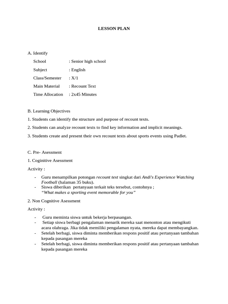 Lesson Plan UAS Alifia | PDF