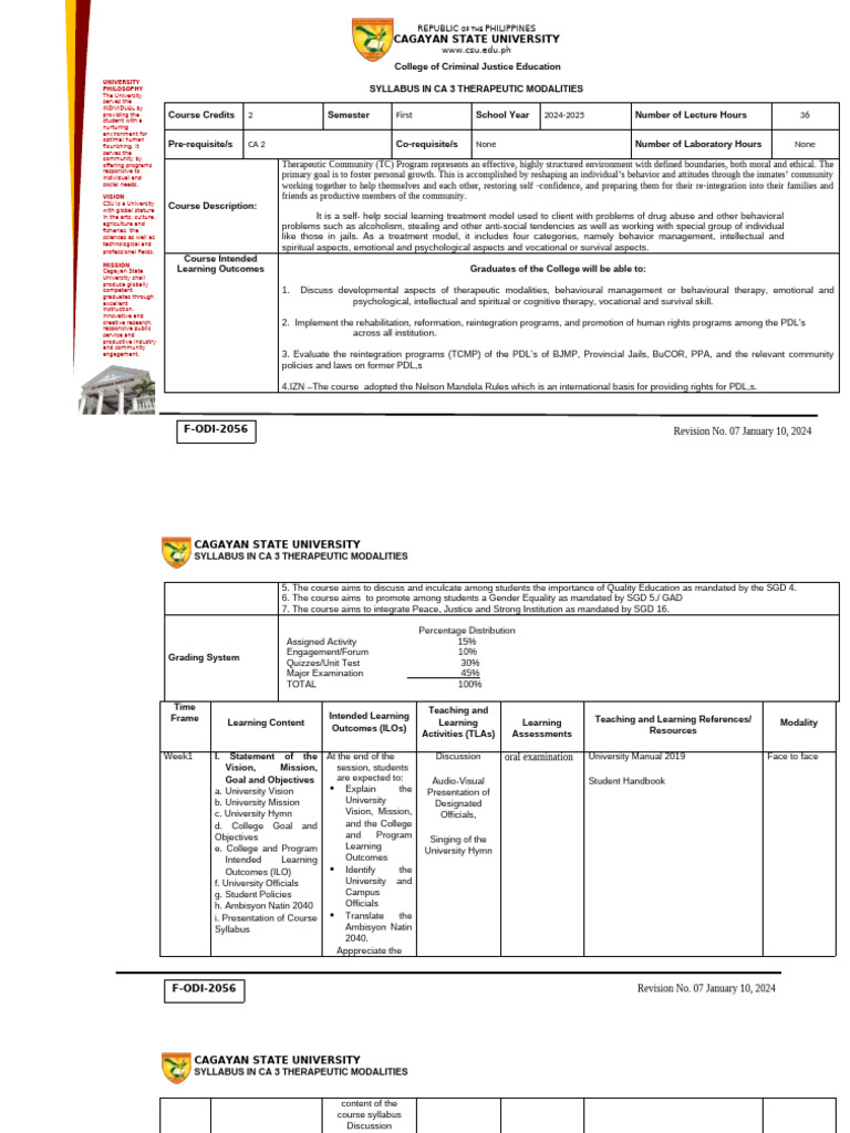 Syllabus in Therapeutic Modality | PDF | Academic Dishonesty