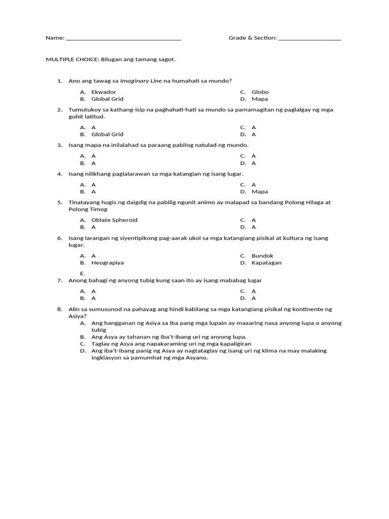 TEST-PAPER-ARALING-PANLIPUNAN-7 | PDF