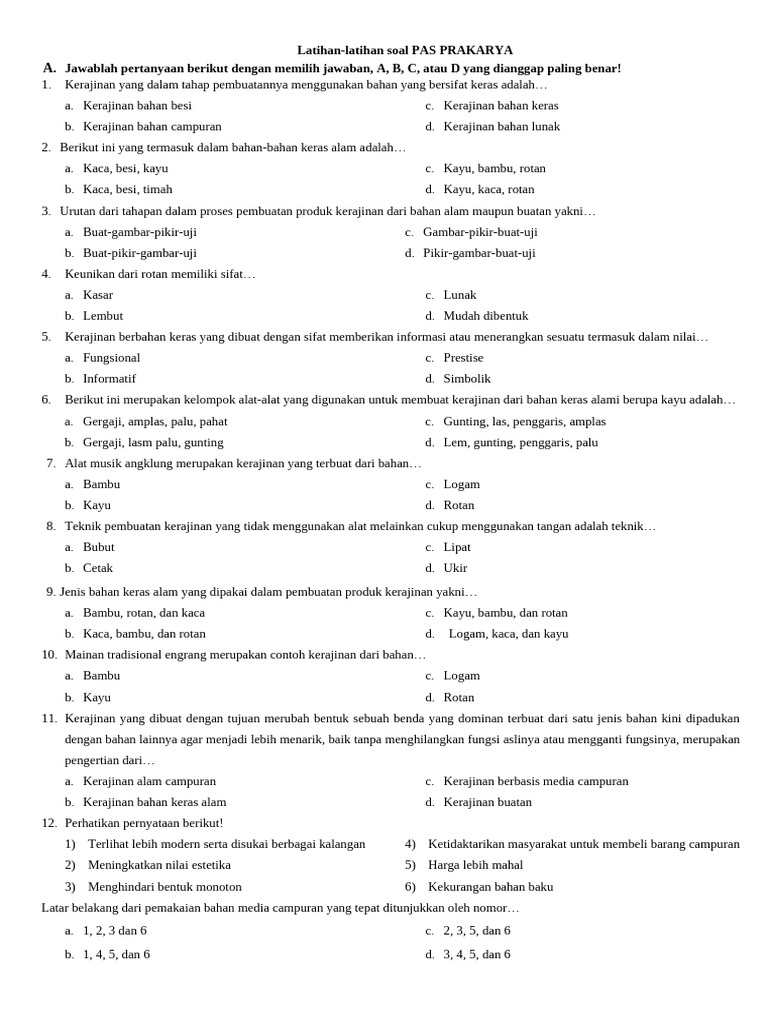 Latihan-Latihan Soal Prakarya Kelas 9 | PDF