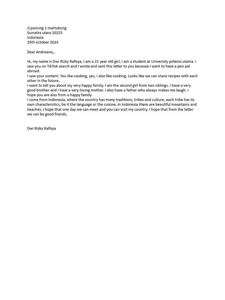 Pen Pal Letter from Indonesia | PDF