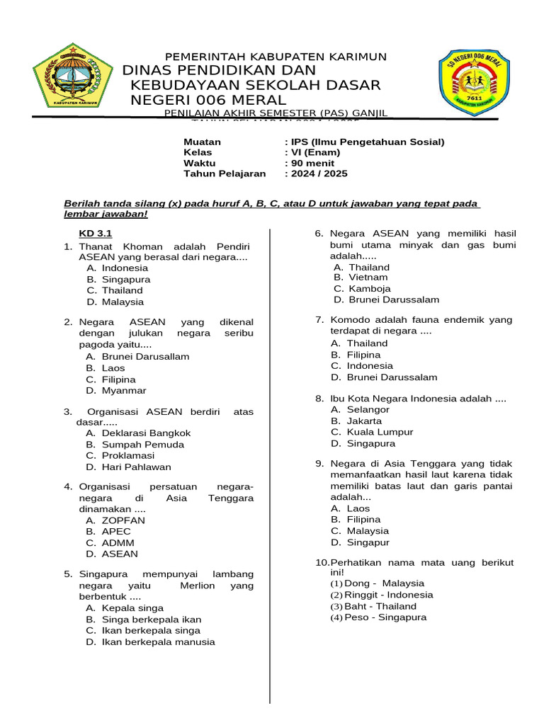 SOAL PAS IPS SMT 1 2024 | PDF