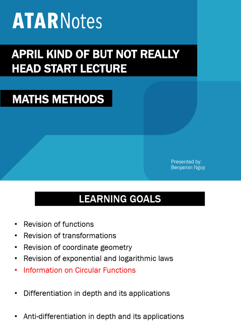 Maths Methods - April Lecture Slides | PDF | Function (Mathematics) | Integral