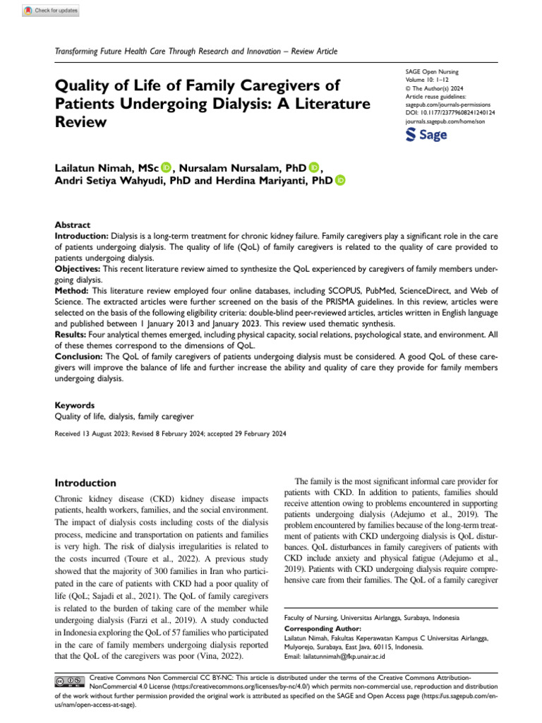 QoL in Dialysis Family Caregiver (2024) | PDF | Caregiver | Qualitative ...