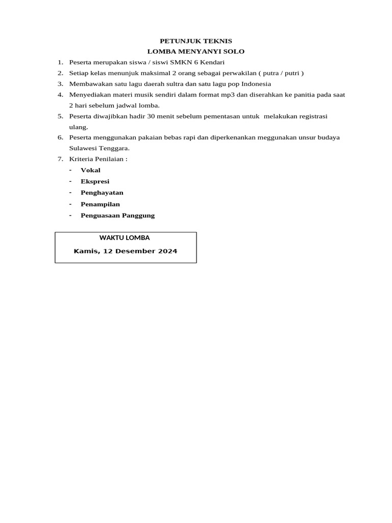 Juknis Lomba Menyanyi Solo | PDF