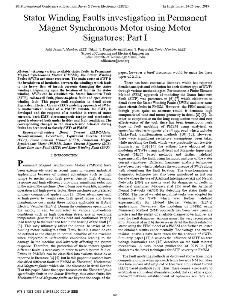 Stator Winding Faults in PMSM Analysis | PDF | Electric Motor | Electricity