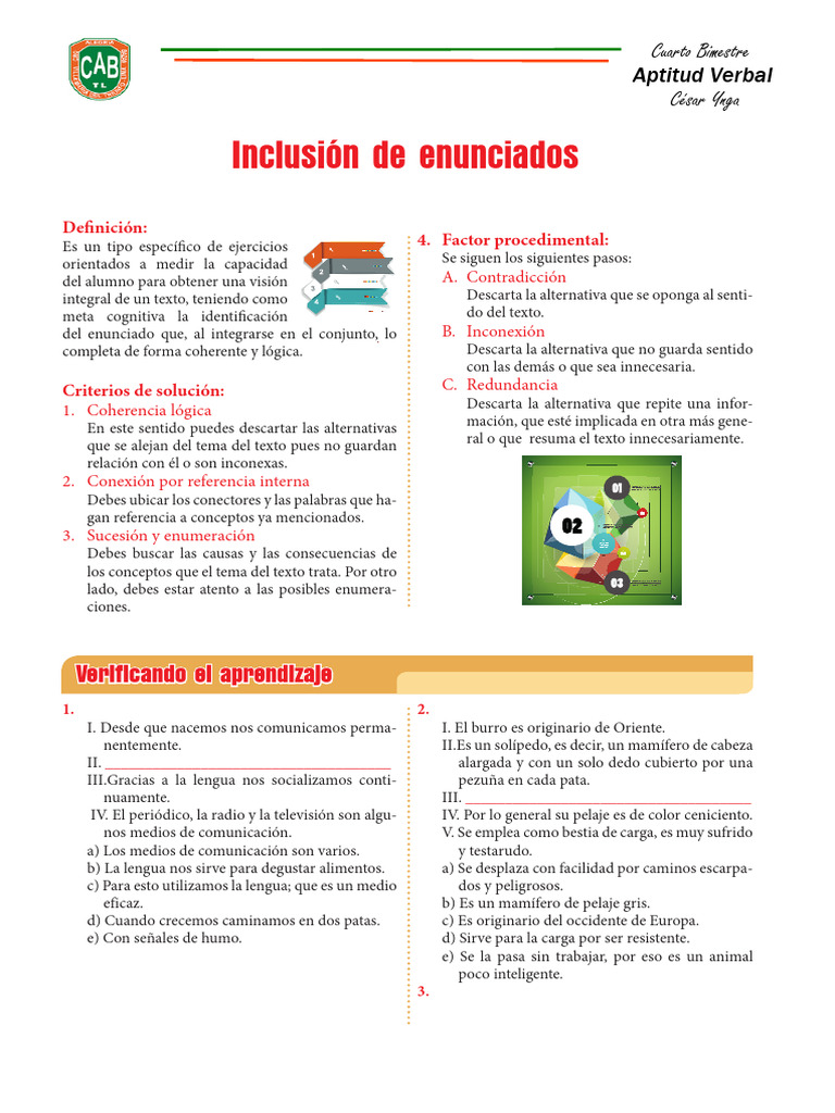 A. Verbal - Inclusion de Enunciados - Basico | PDF | Olas | Reflexión (Física)