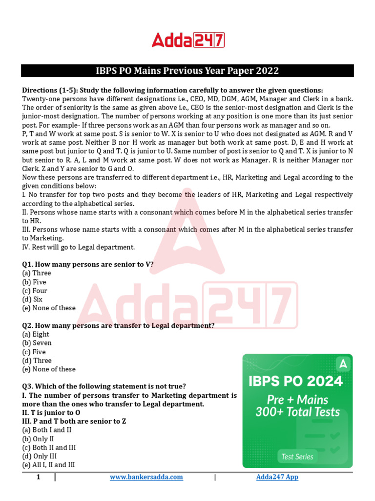 IBPS PO Mains Previous Year Paper 2022 1 | PDF | Swine Influenza ...