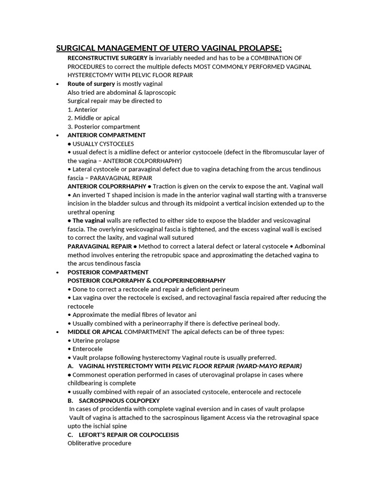 Surgical Management of Utero Vaginal Prolapse | PDF | Vagina ...