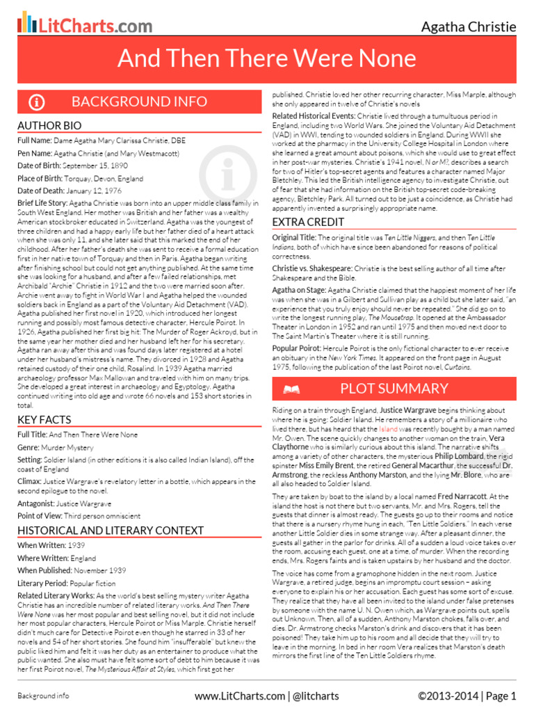 And Then There Were None LitChart | PDF | Hercule Poirot | Agatha Christie